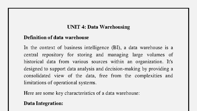 UNIT 4: Data Warehousing Concepts and Business Intelligence Insights ...