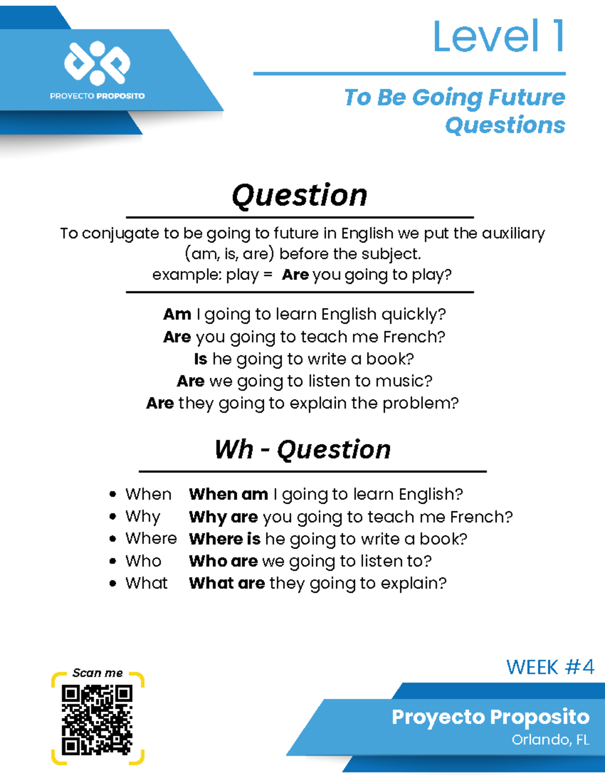 Level 1 TO BE Going Future Questions - WEEK 4 Review - Studocu