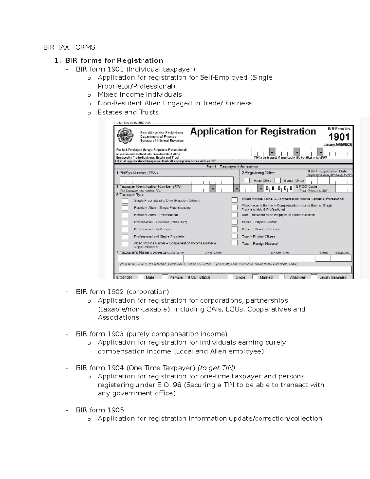 BIR-TAX- Forms Summary: Essential Guide for Accountancy Students - Studocu