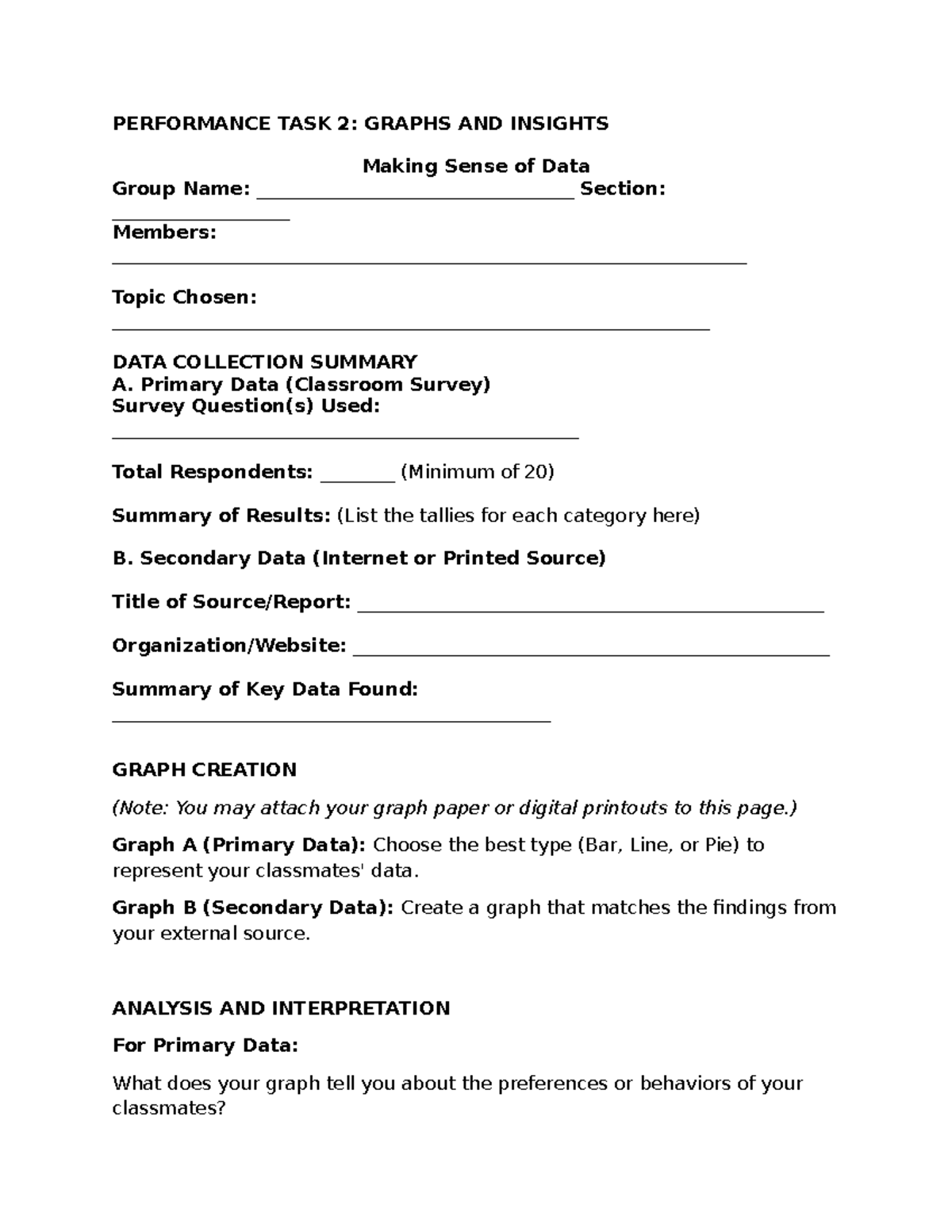 PERFORMANCE TASK 2: DATA COLLECTION & GRAPH ANALYSIS - Studocu