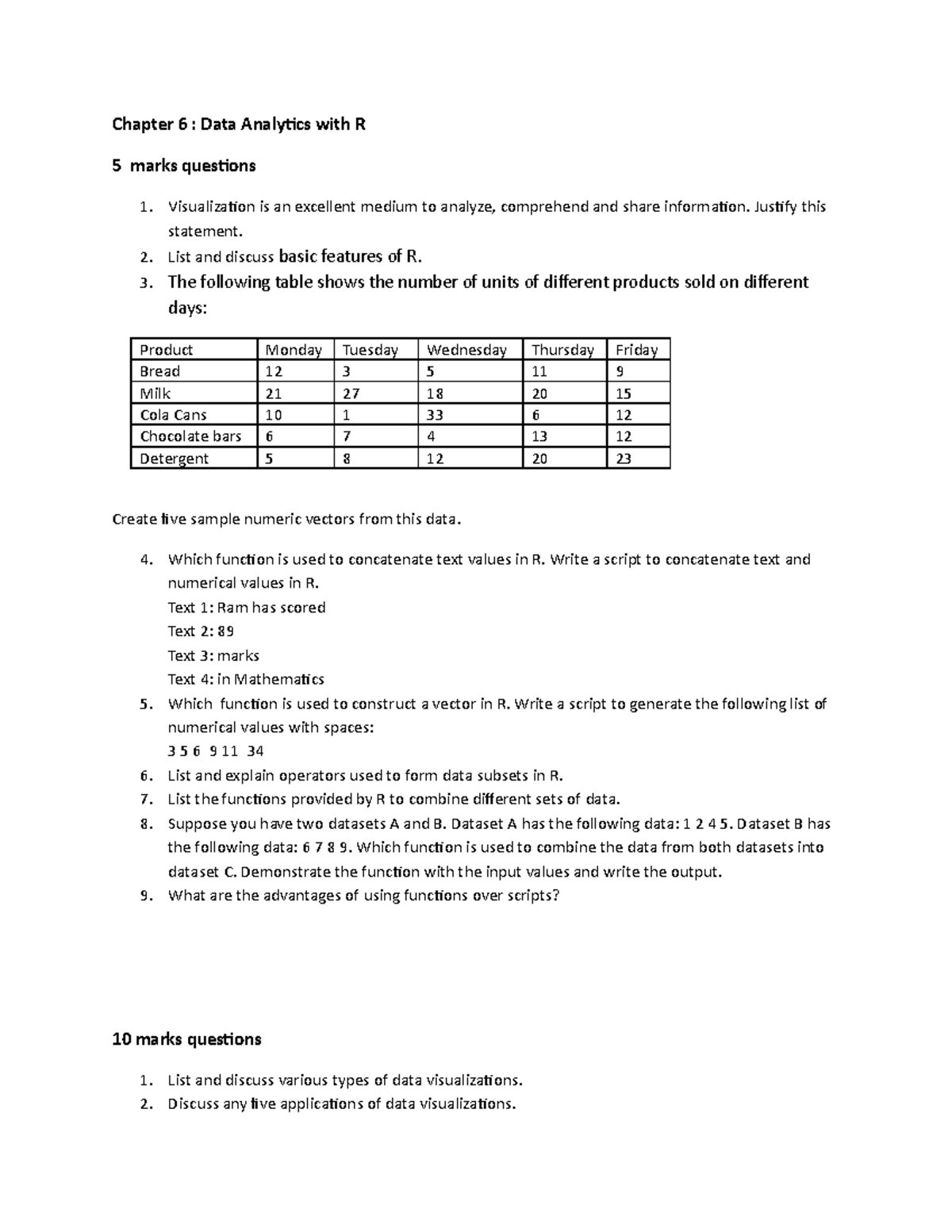 Sample Questions Bda Bda Note Chapter 6 Data Analytics With R 5 Marks Questions