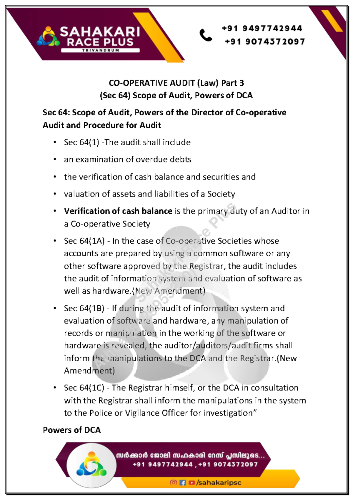 AUDIT (Law) Part 3: Scope & Powers of DCA under Sec 64 - Studocu