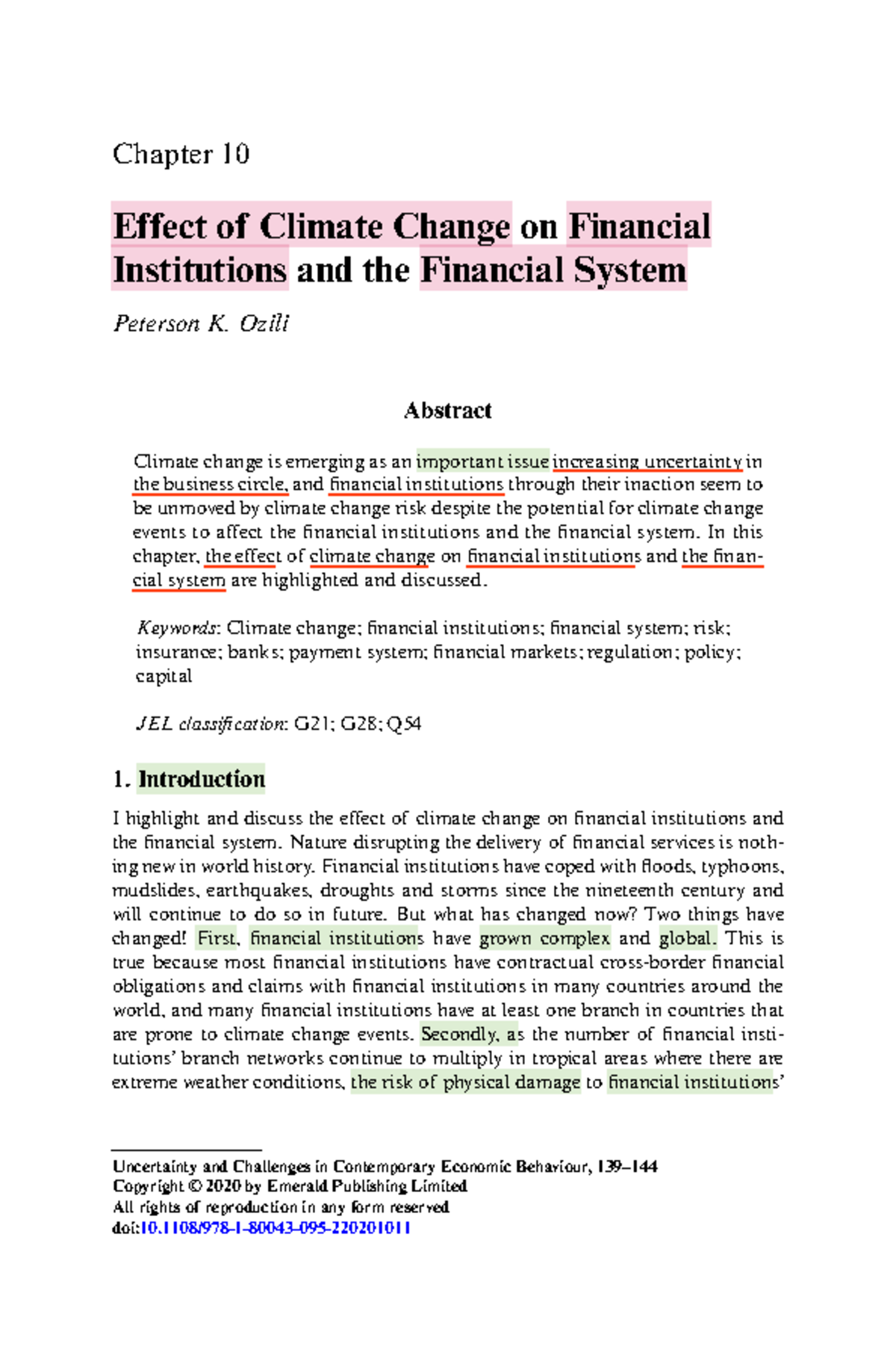 Chapter 10 Effect of Climate Change on Financial Institutions and the ...