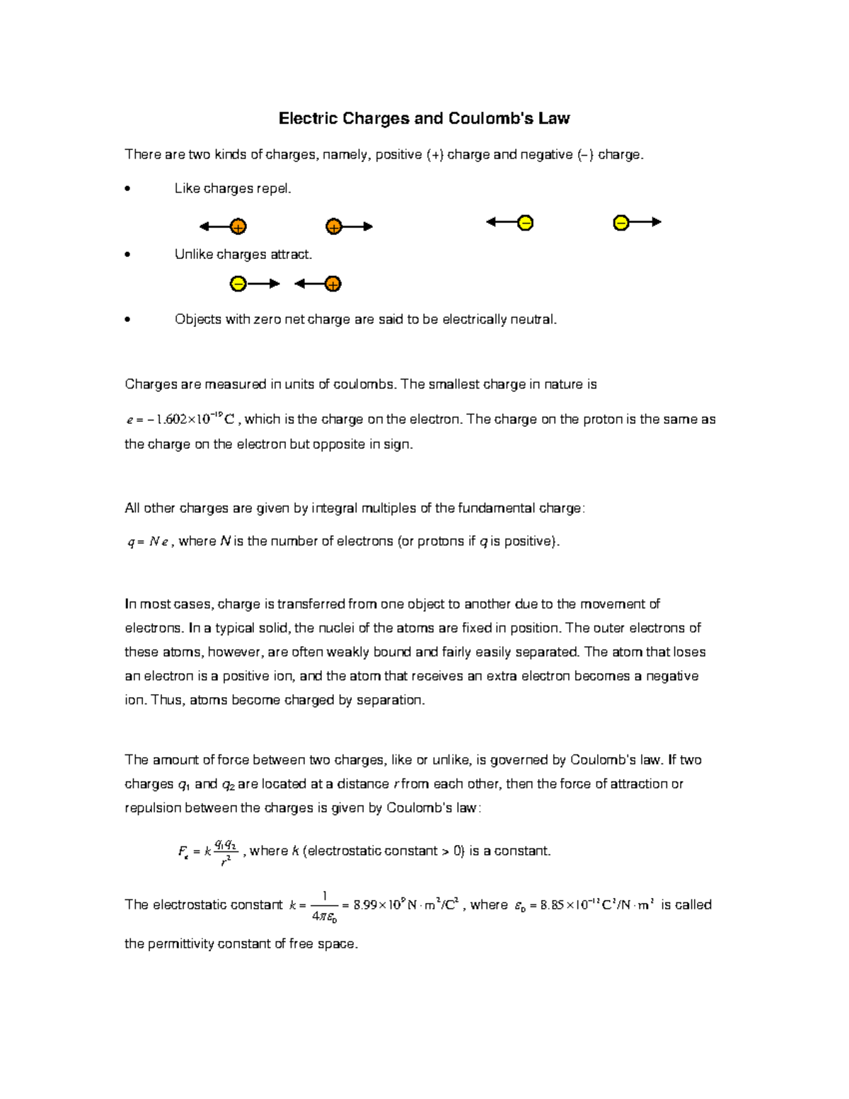 Electric Charges and Laws: Lesson 23 Study Sheet - Studocu