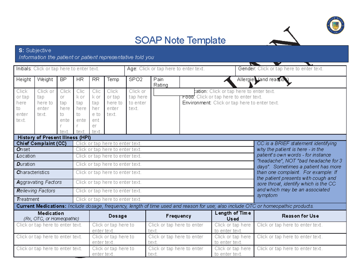 NR511 SOAP Note Template for i Human - SOAP Note Template Initials ...