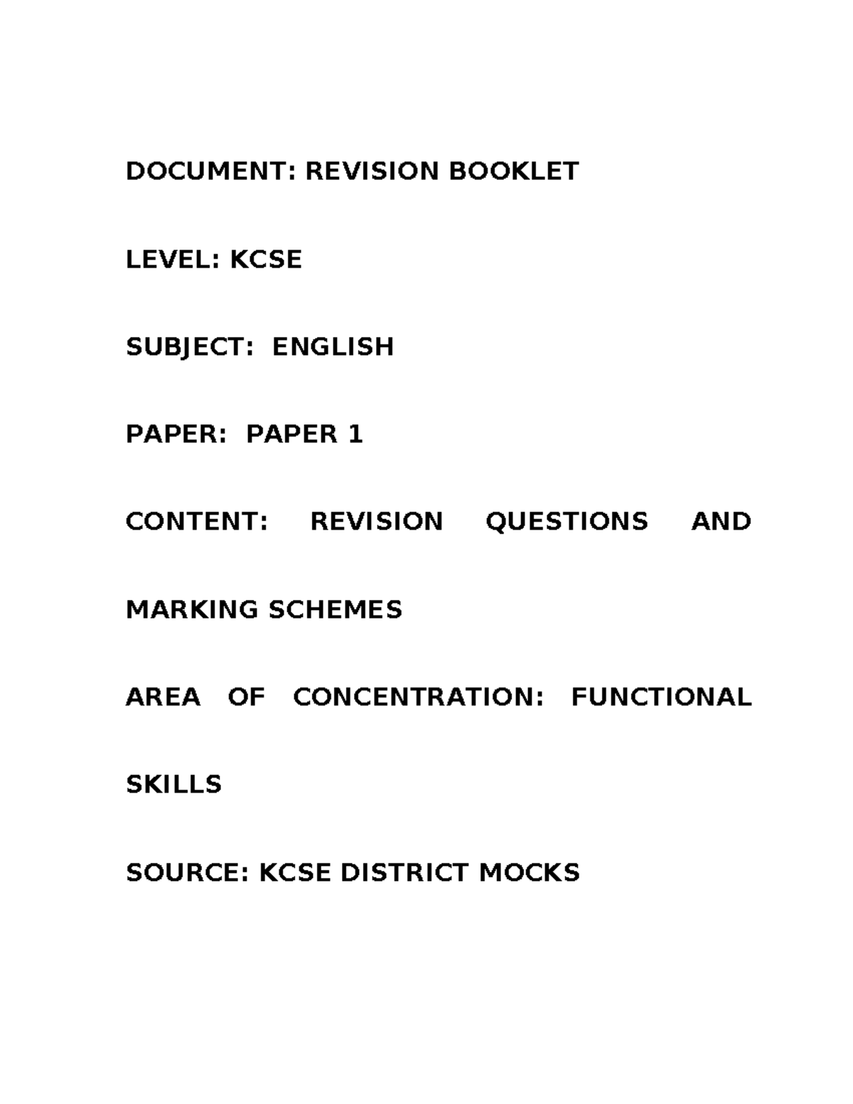 KCSE 101/1 English Paper 1: Functional Writing Revision Guide - Studocu
