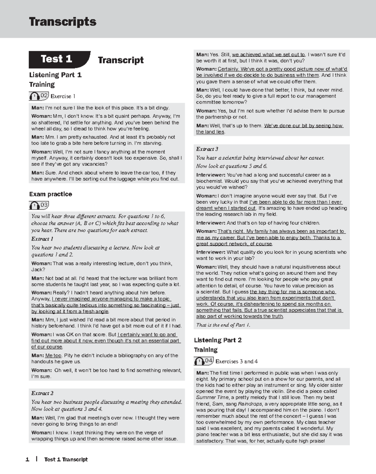Listening Test 1 Transcript for Advanced Trainer Course - Studocu