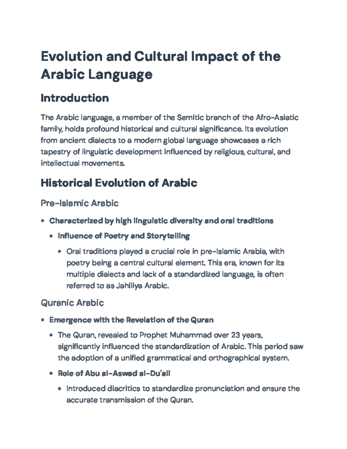 Evolution and Cultural Impact of Arabic Language: A Comprehensive Study ...