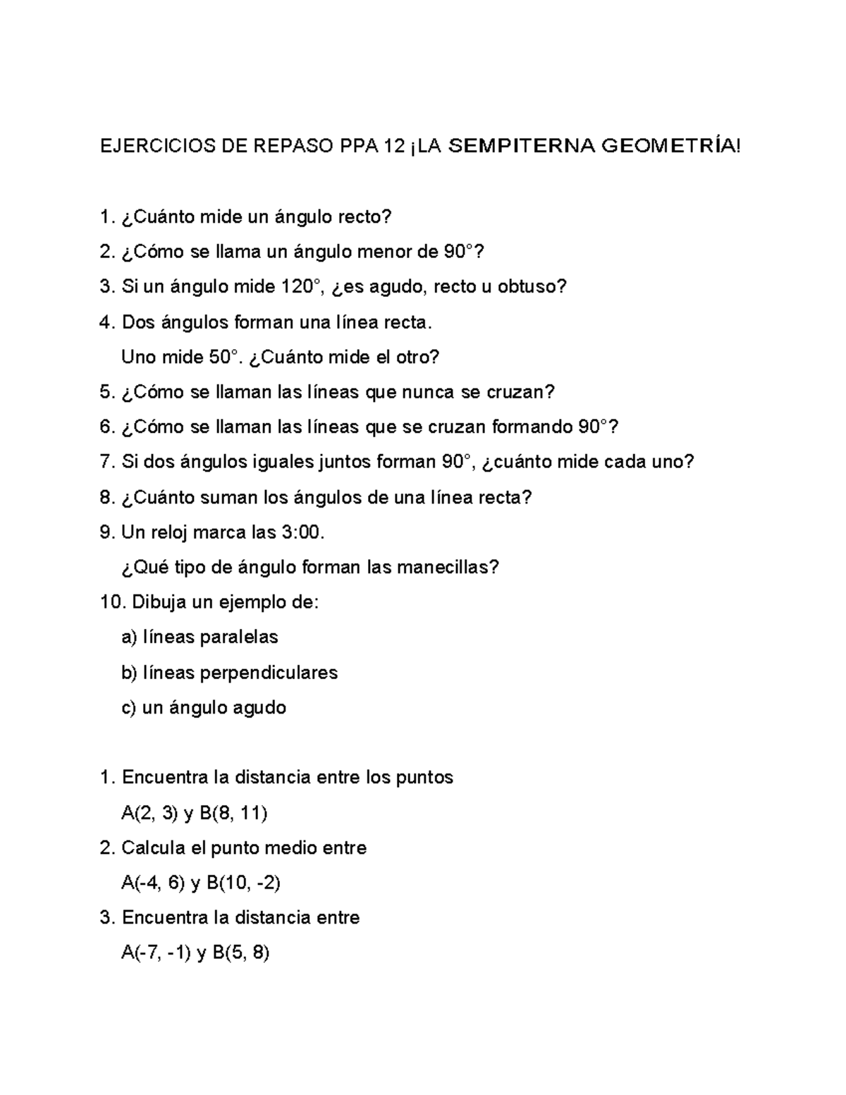 Ejercicios de Repaso PPA 12: Geometría y Ángulos - Studocu