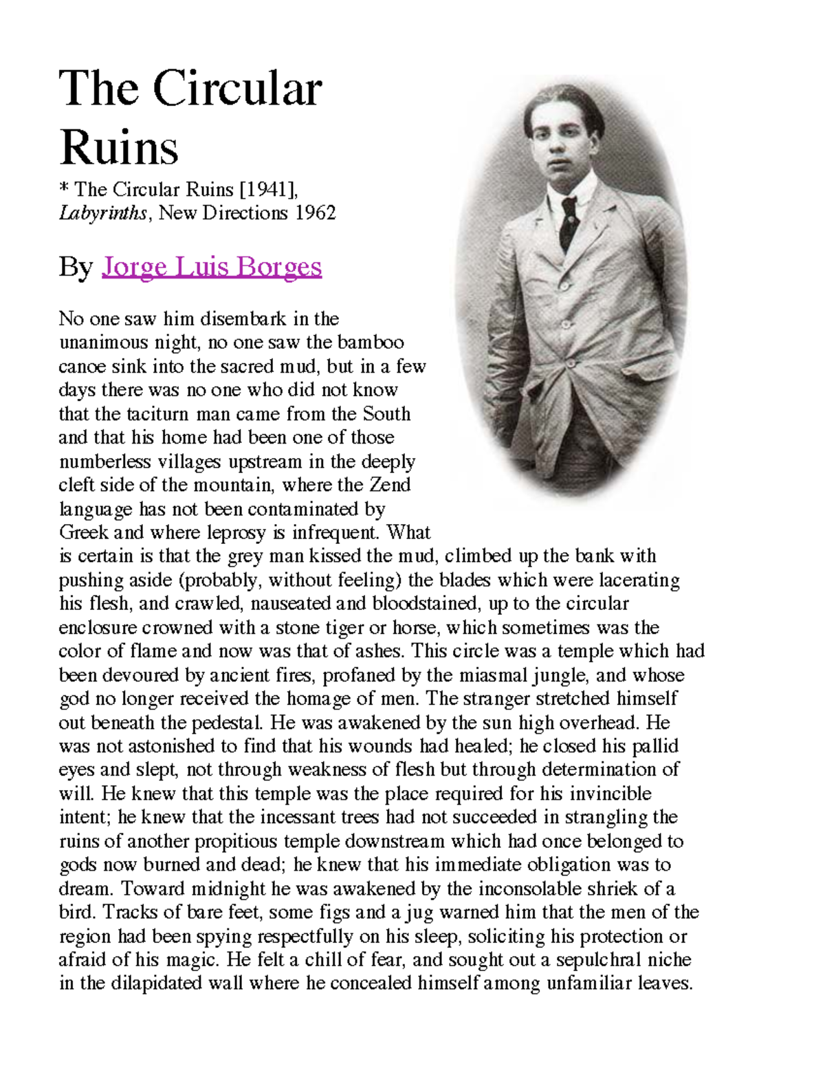 Borges: The Circular Ruins - Analysis and Interpretation Notes - Studocu
