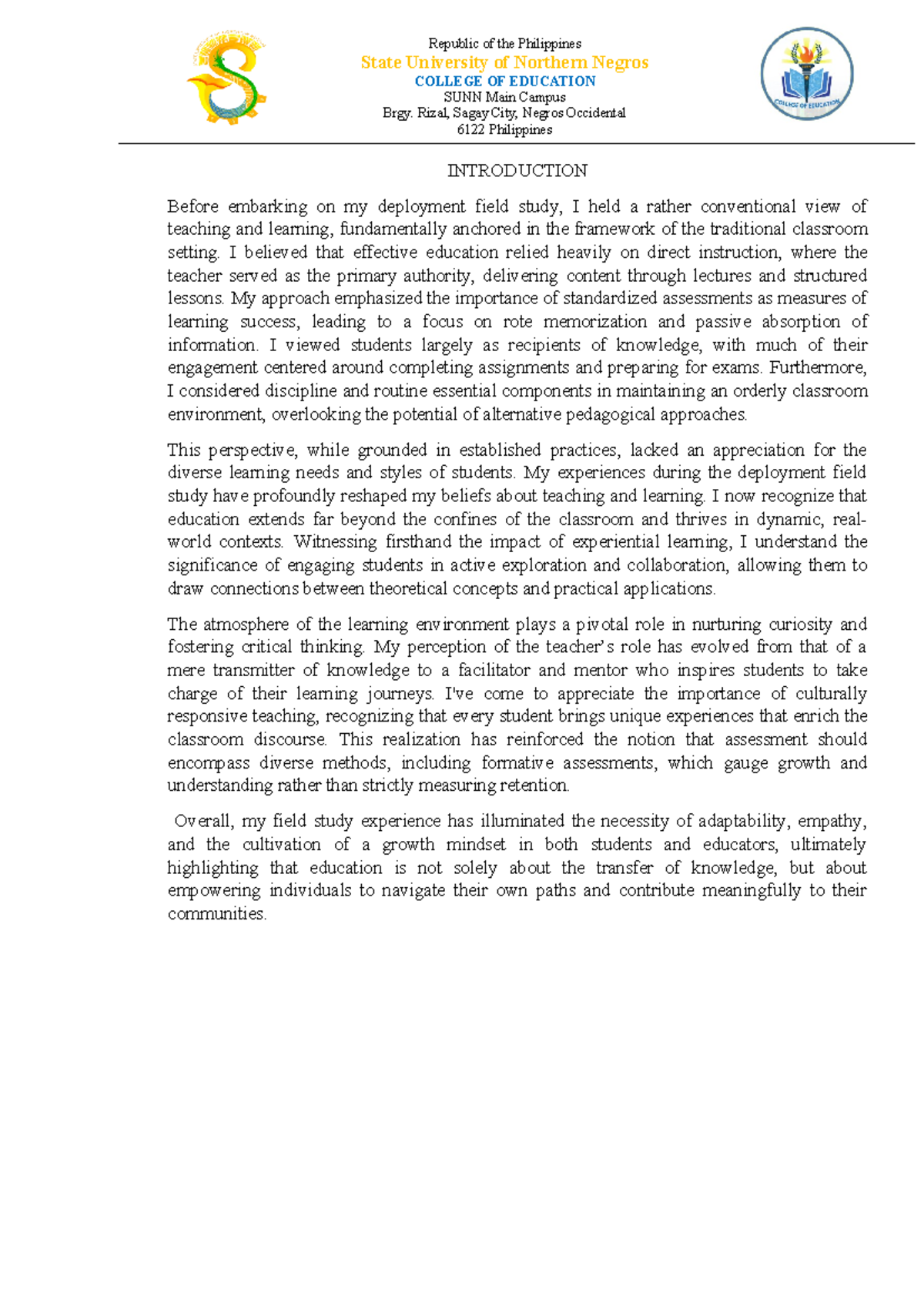Introduction - FS 2 - Republic of the Philippines State University of ...