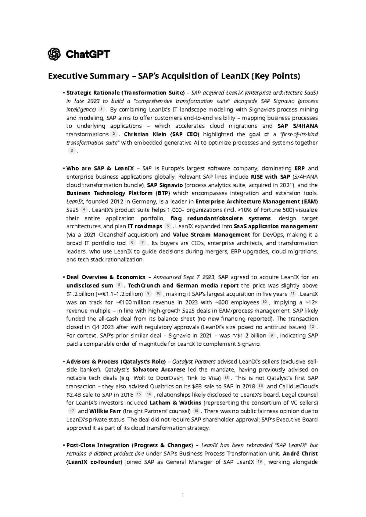 Executive Summary – SAP's Acquisition of LeanIX (Key Points) - Studocu
