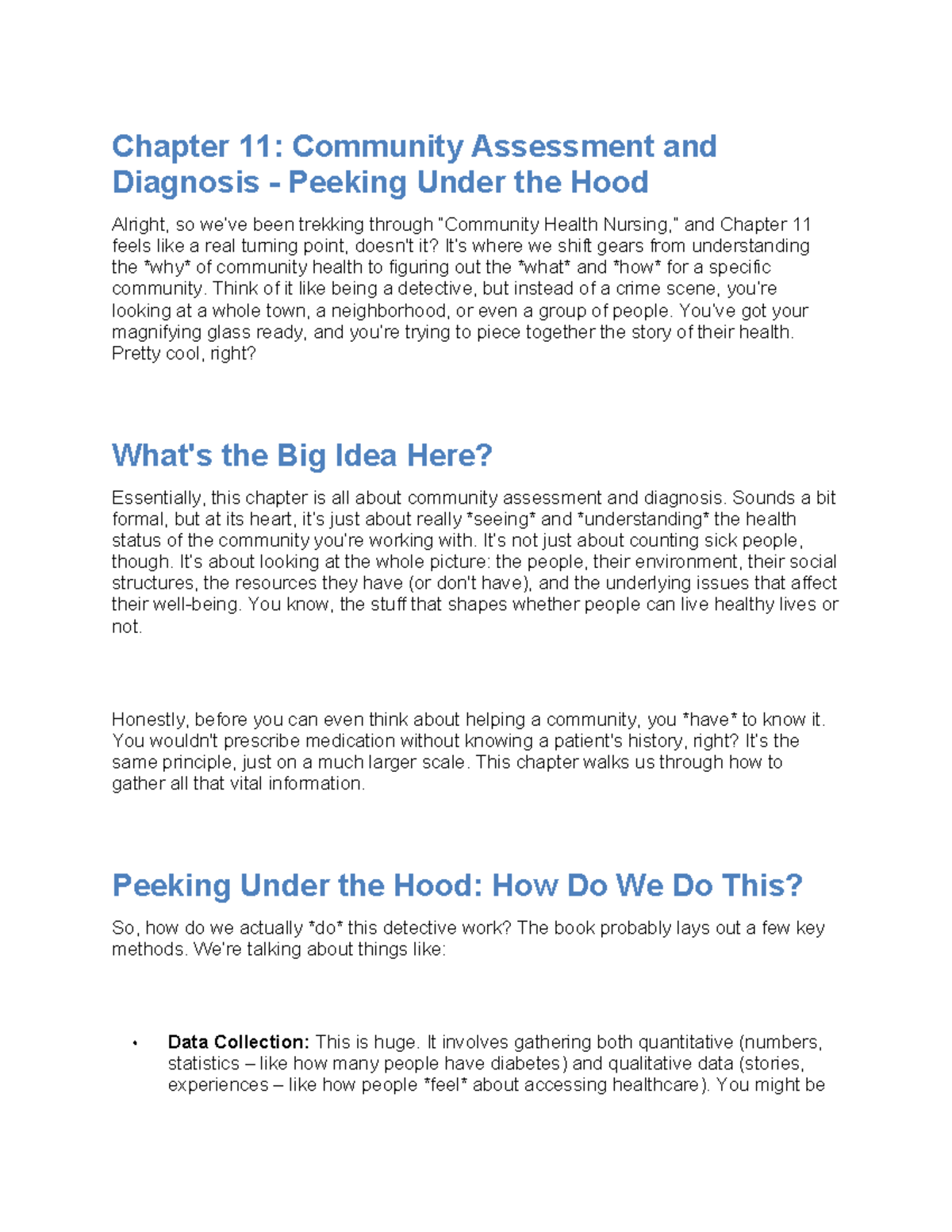 Community Health Nursing CH11: Assessment & Diagnosis Insights - Studocu