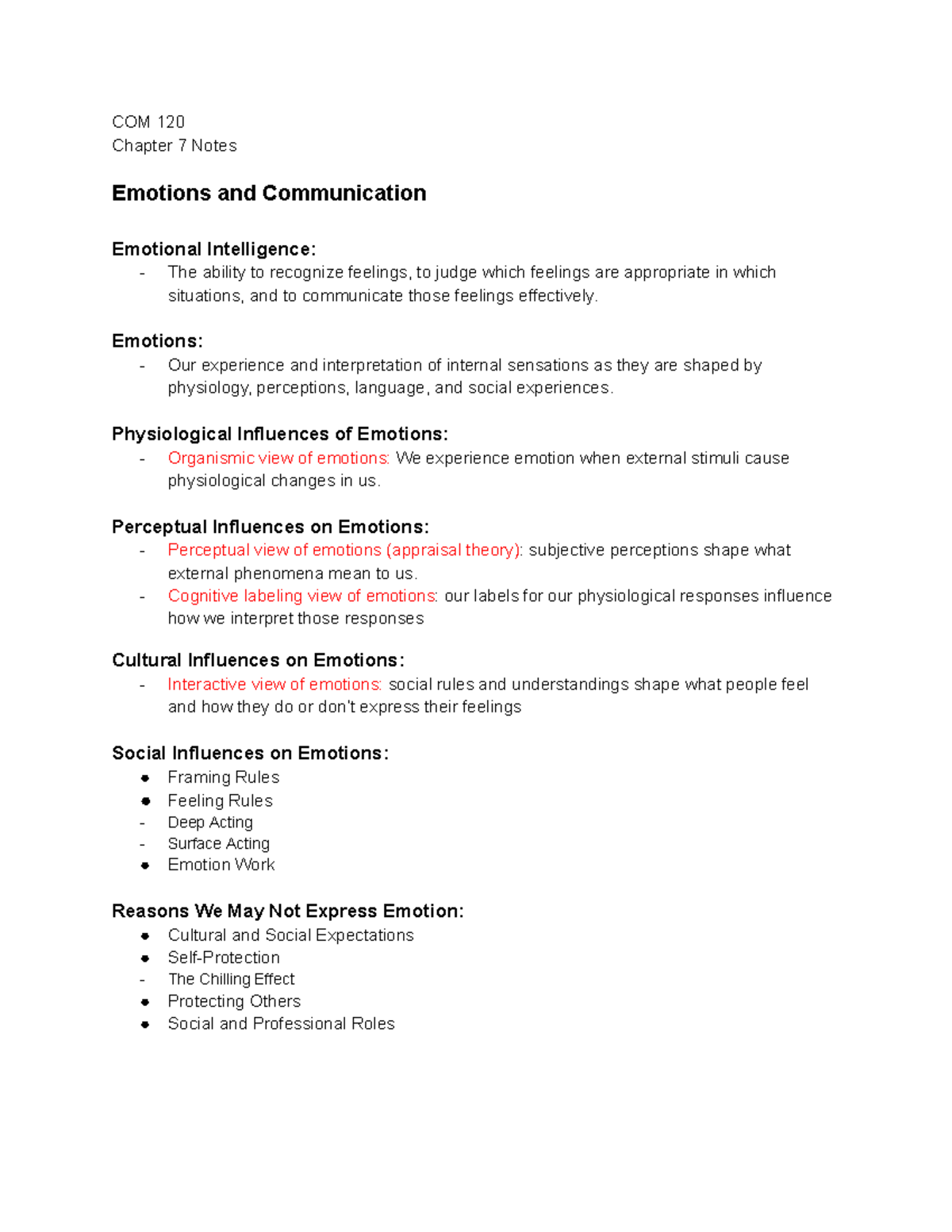 COM 120 Chapter 7 Notes: Emotions and Communication Insights - Studocu