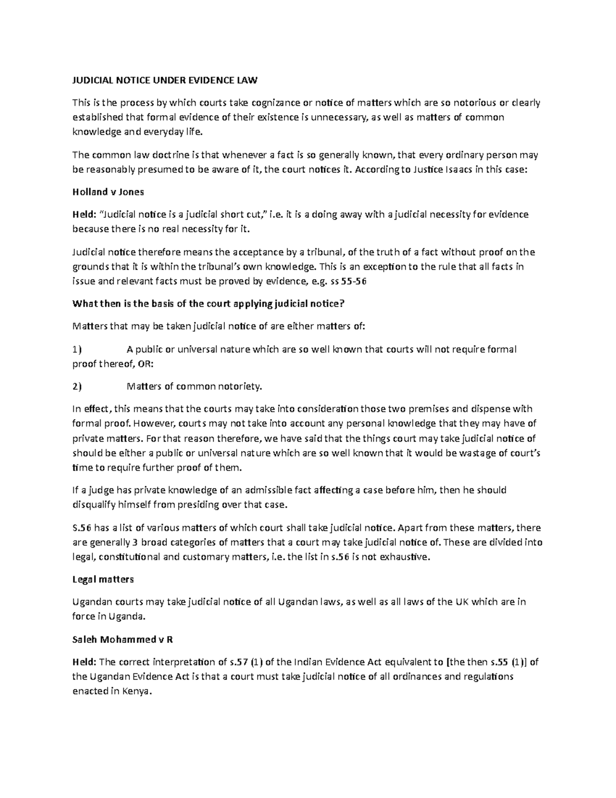 Judicial Notice in Evidence Law: Key Principles & Case Studies - Studocu