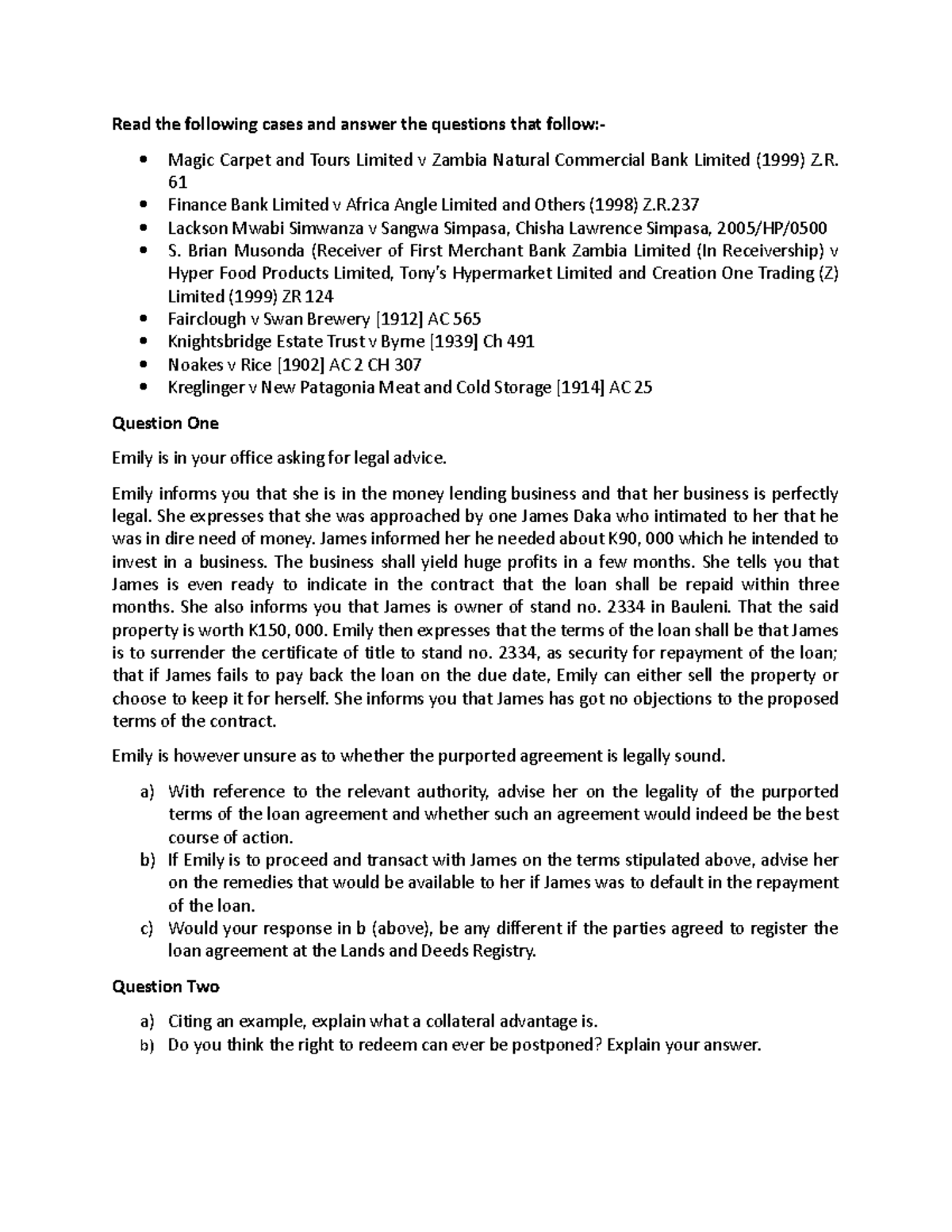 land law tutorial - Read the following cases and answer the questions ...