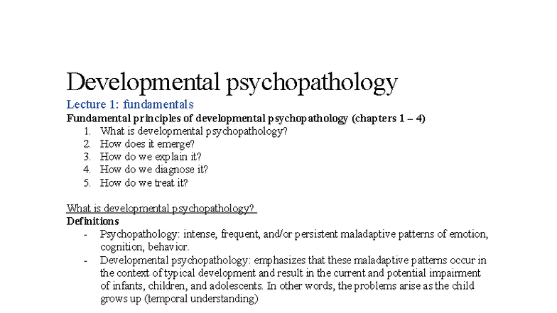 Developmental Psychopathology Lecture 1: Fundamentals and Key Concepts ...