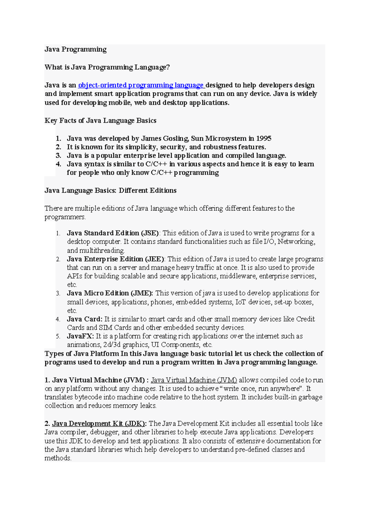Java Programming Basics: An Overview of the Language and Its Features ...