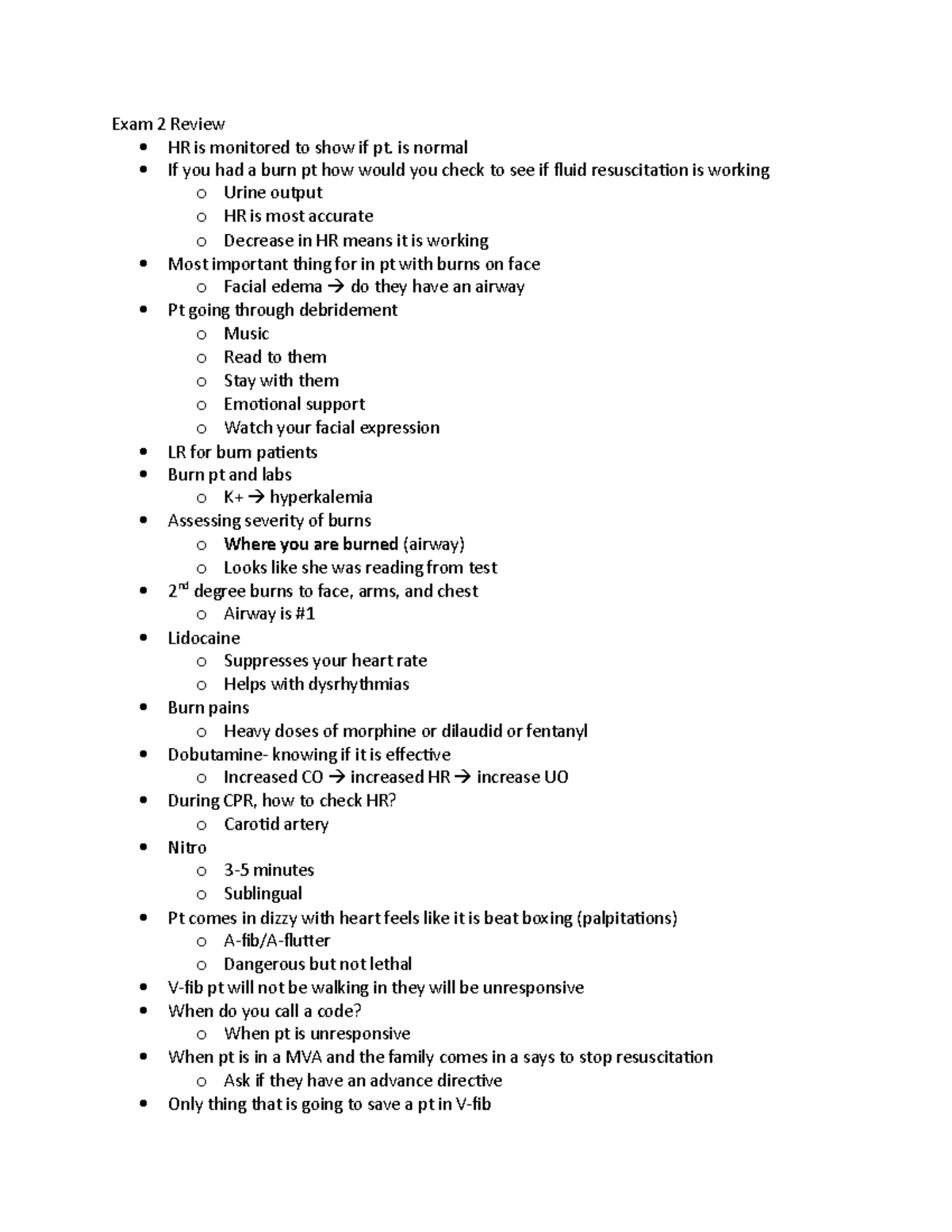 PCC IV Exam 2 Review - Lecture Notes - Exam 2 Review HR is monitored to ...