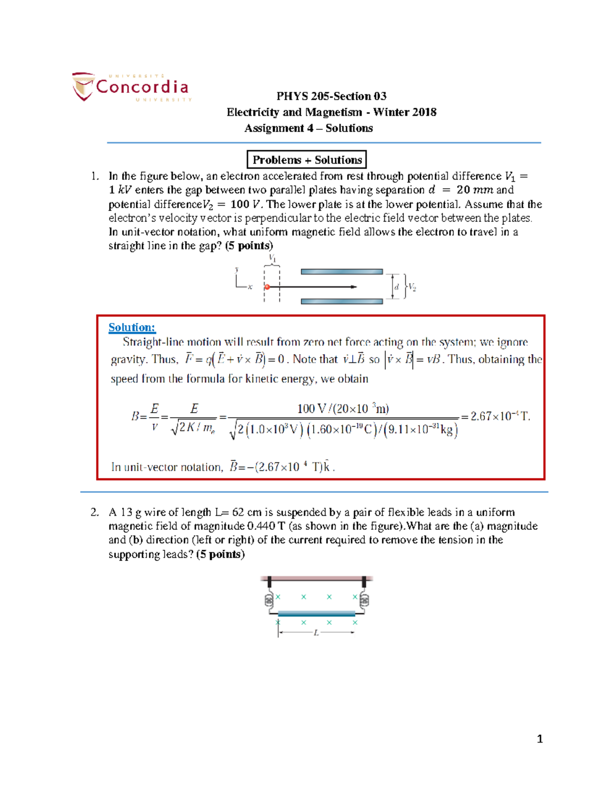A4-Solutions - Exam/Practice - PHYS 205-Section 03 Electricity and ...