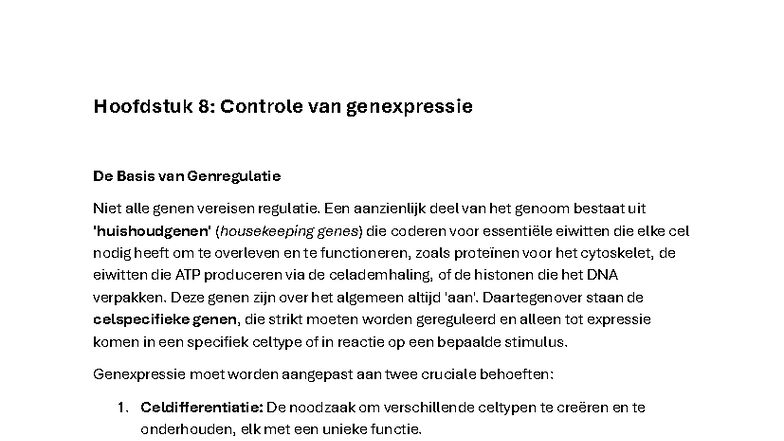 Biochemie Hoofdstuk 8: Samenvatting van Genexpressie en Regulatie ...