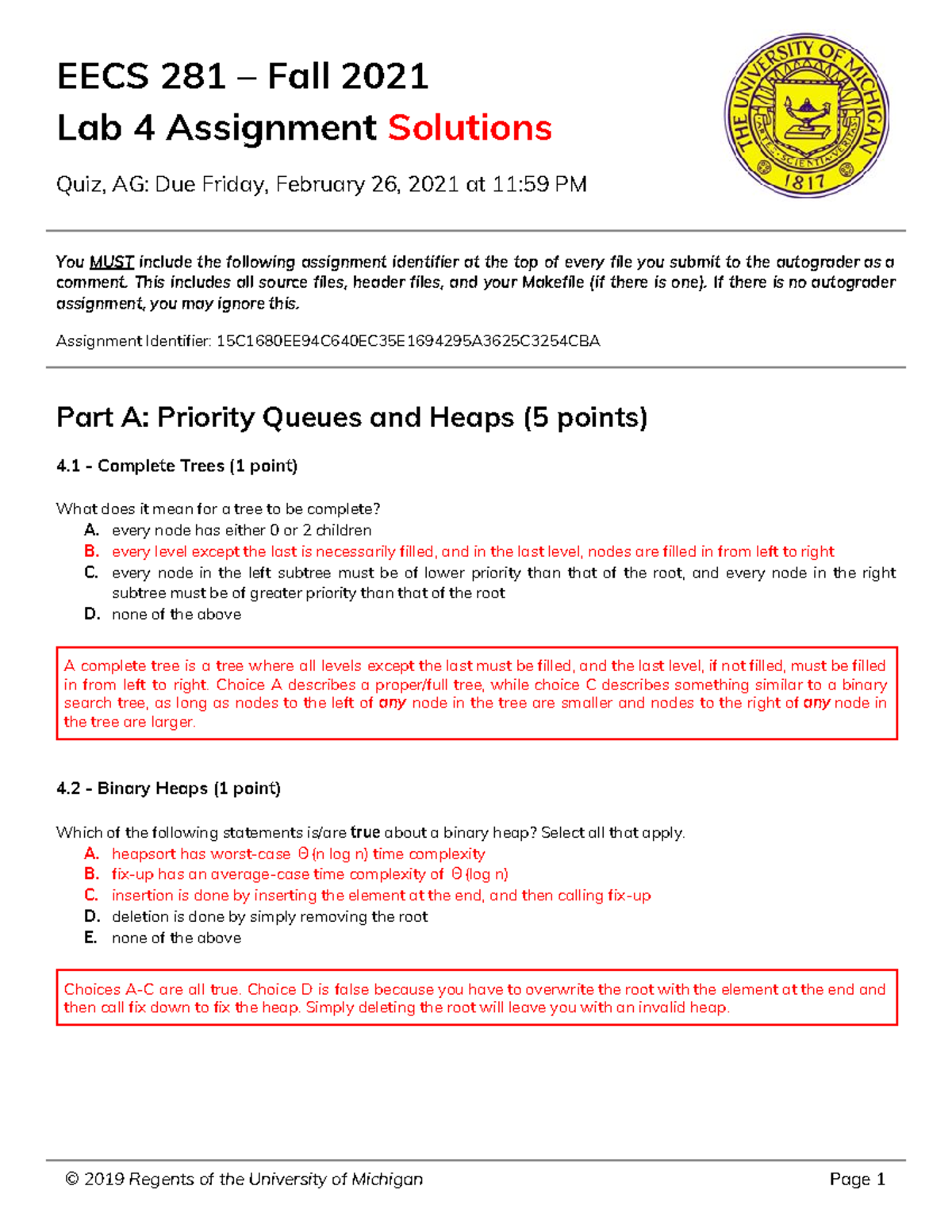 EECS 281 Fall 2021 Lab 4 Assignment Solutions - Studocu