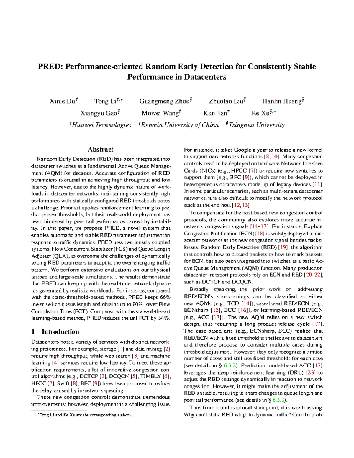 PRED: Enhancing RED for Stable Performance in Datacenters (NSDI 2025) - Studocu