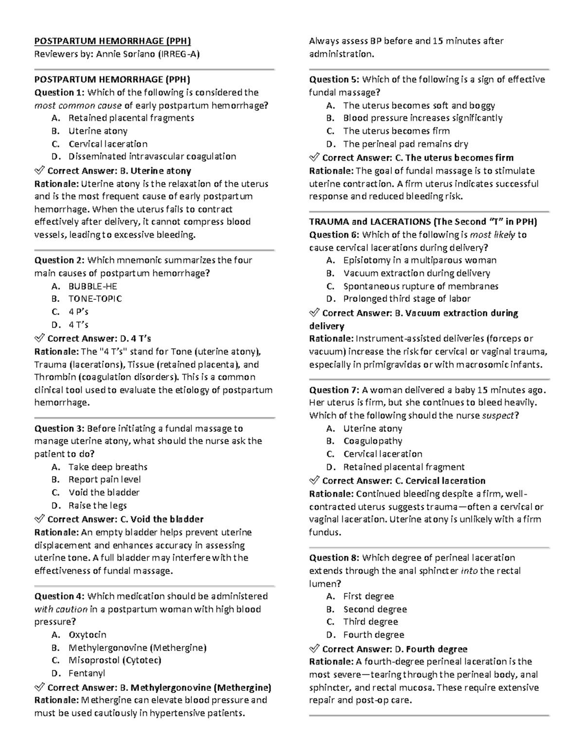 POSTPARTUM HEMORRHAGE (PPH) Management & Nursing Considerations - Studocu