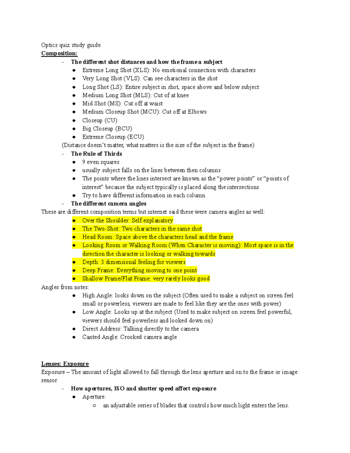 Optics Quiz Study Guide: Composition, Exposure, and Camera Techniques ...