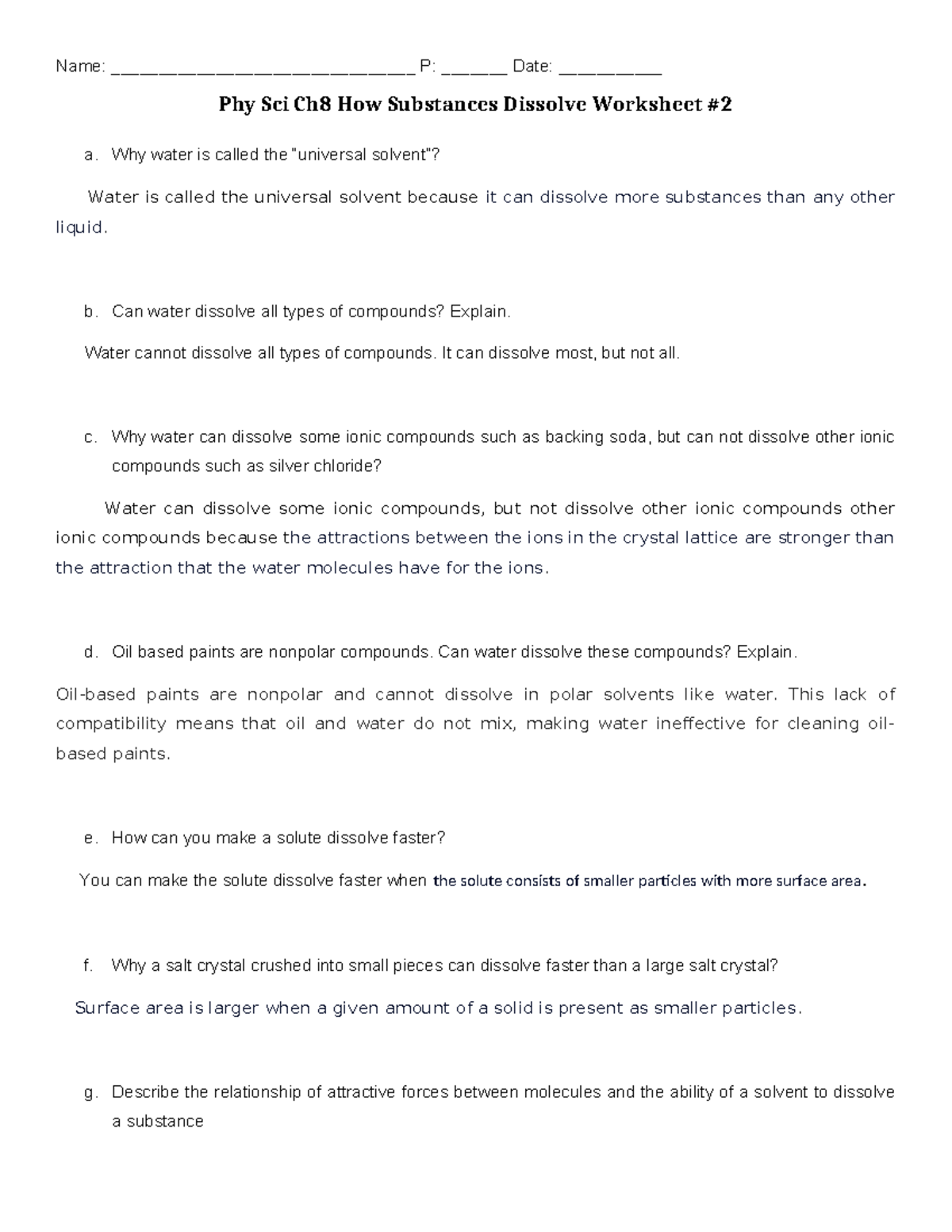 Phy Sci WS2: How Substances Dissolve Worksheet - Studocu