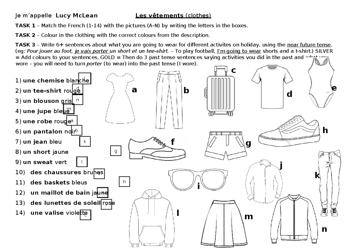 Clothing Activities and Descriptions - French Lesson - Studocu