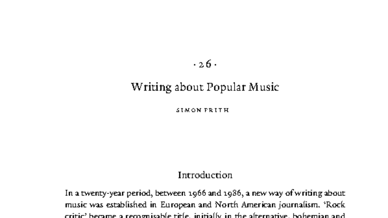 Writing about Popular Music: A Study of Rock Criticism and Its ...