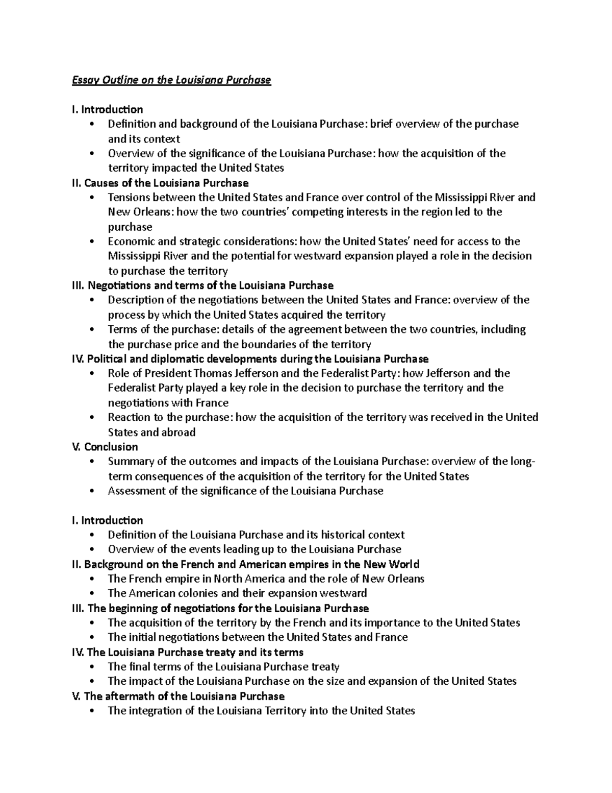 Essay Outline: The Impact and Significance of the Louisiana Purchase ...