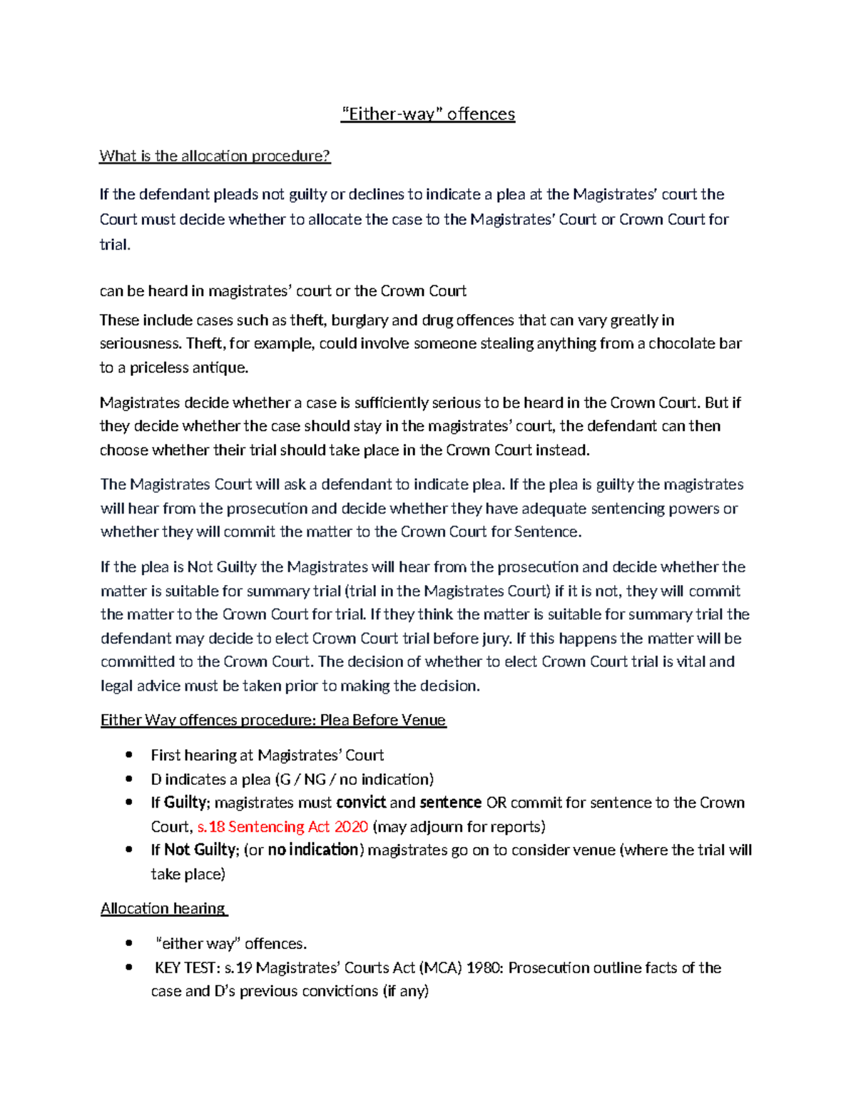 The Allocation Procedure for 'Either Way' Offences: Key Insights - Studocu