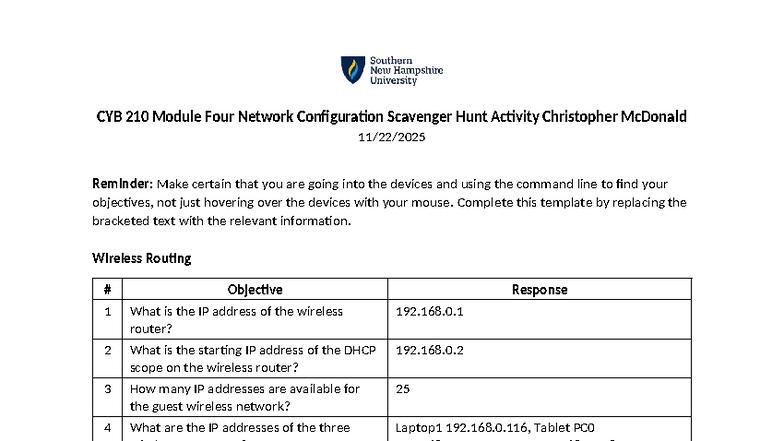 CYB 210 Module 4 Network Configuration Scavenger Hunt Guide - Studocu
