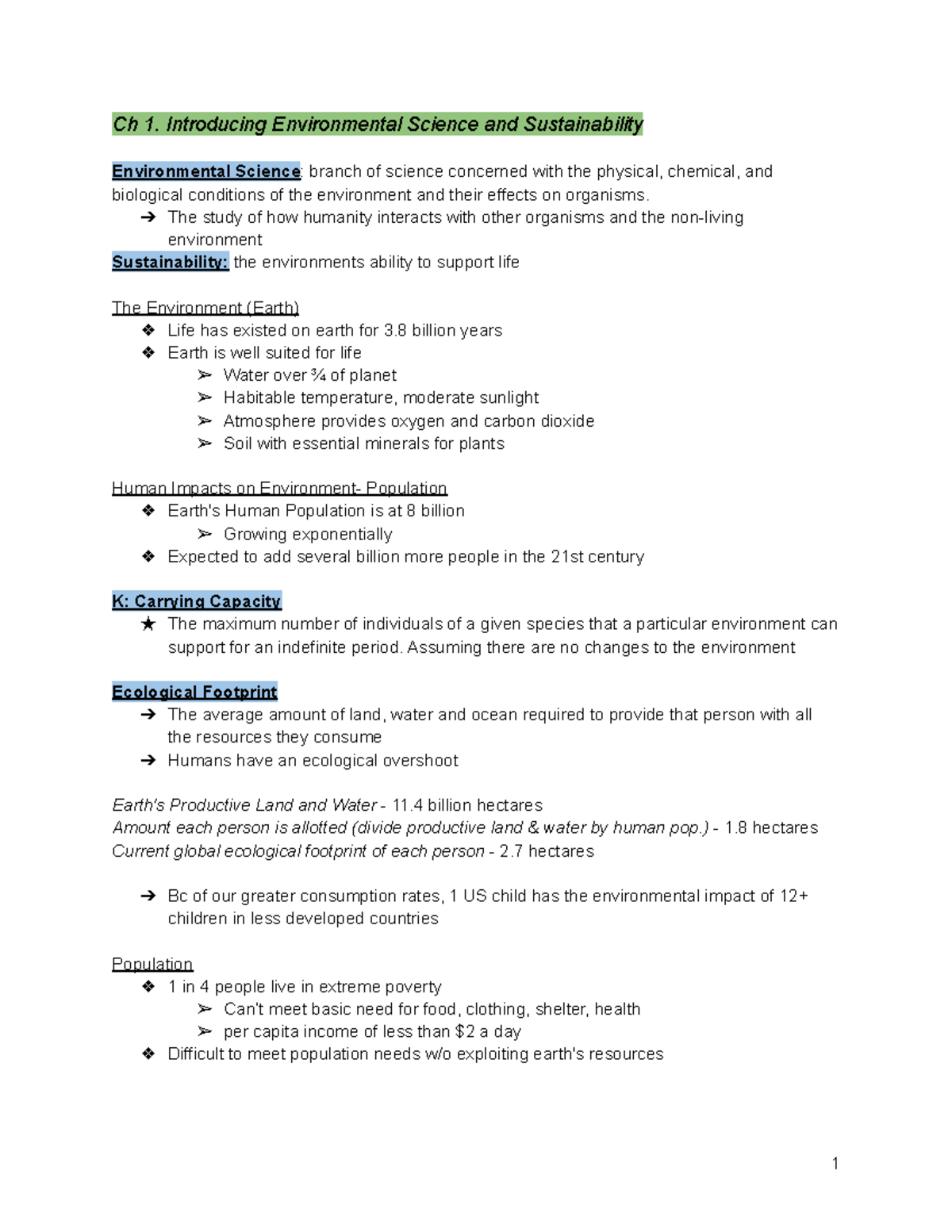 ES 101 Ch 1: Introduction to Environmental Science & Sustainability ...
