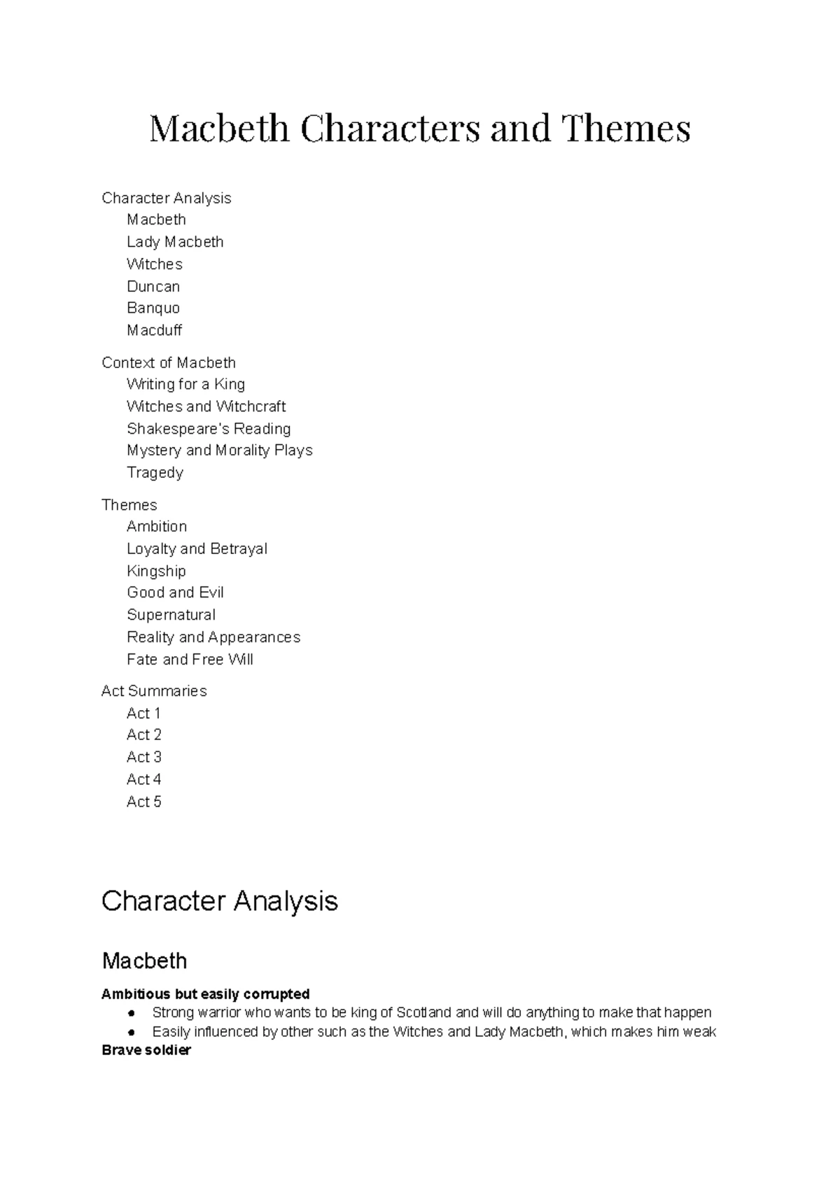 Macbeth Key Quotes and Analysis - Macbeth – Key Quotes and Analysis Act ...