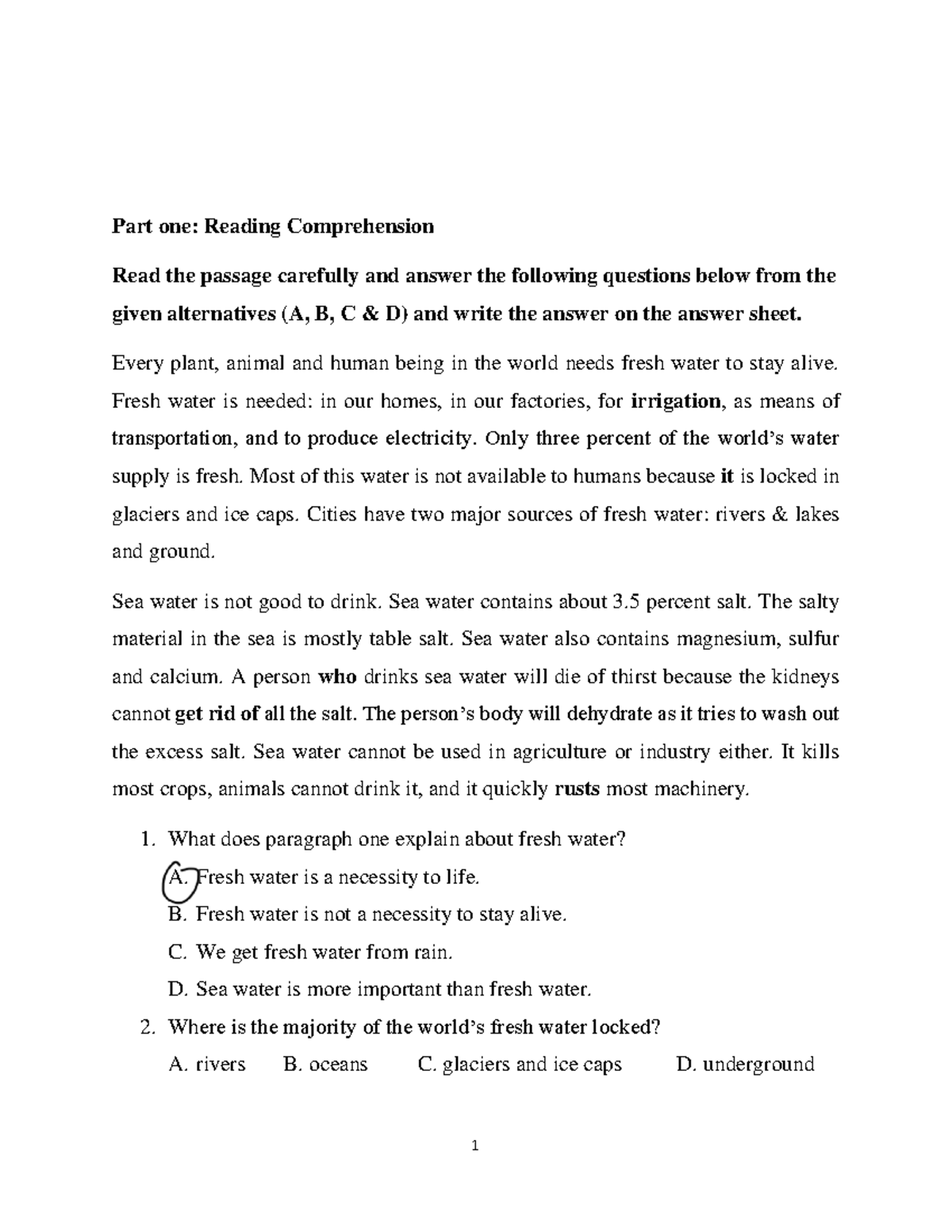 G7 English Midterm: Reading Comprehension & Writing Practice Worksheet ...
