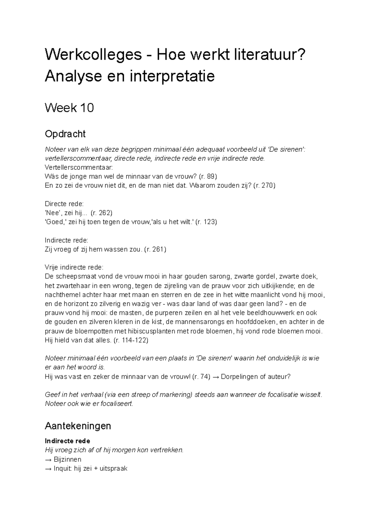 Werkcolleges - Literatuur Analyse en Interpretatie in 'De Sirenen ...