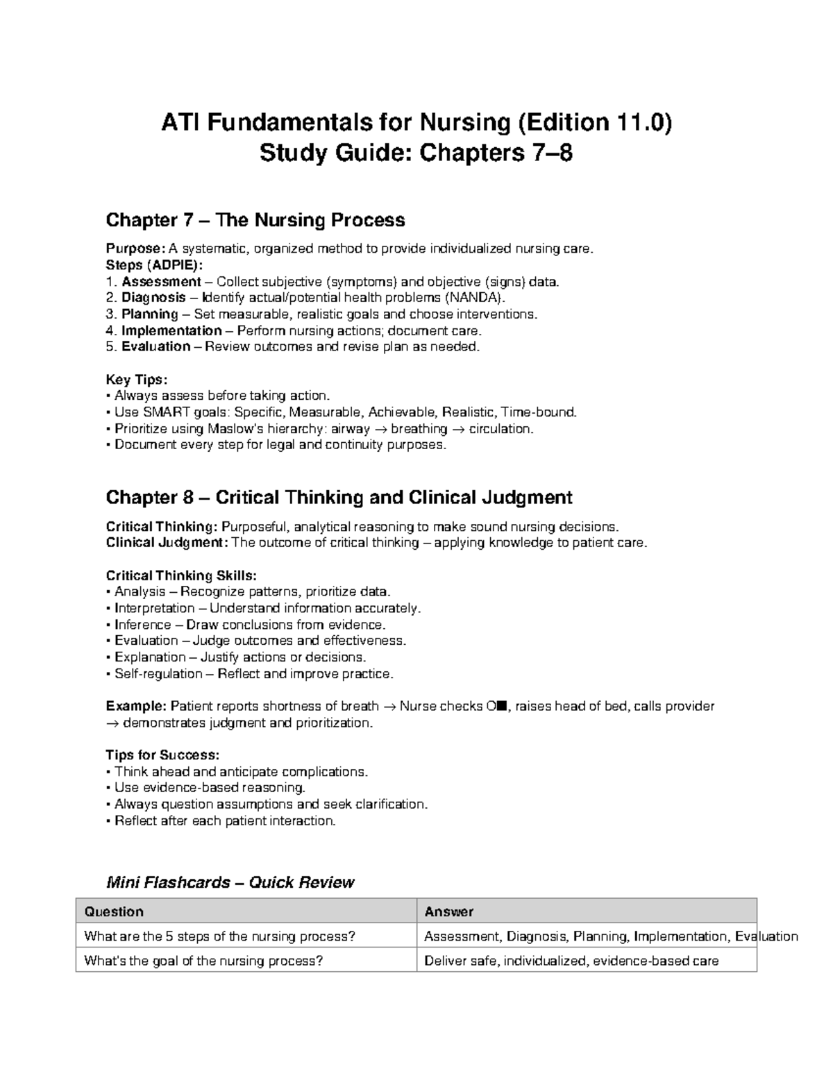 ATI Nursing Fundamentals Study Guide: Chapters 7-8 Overview - Studocu