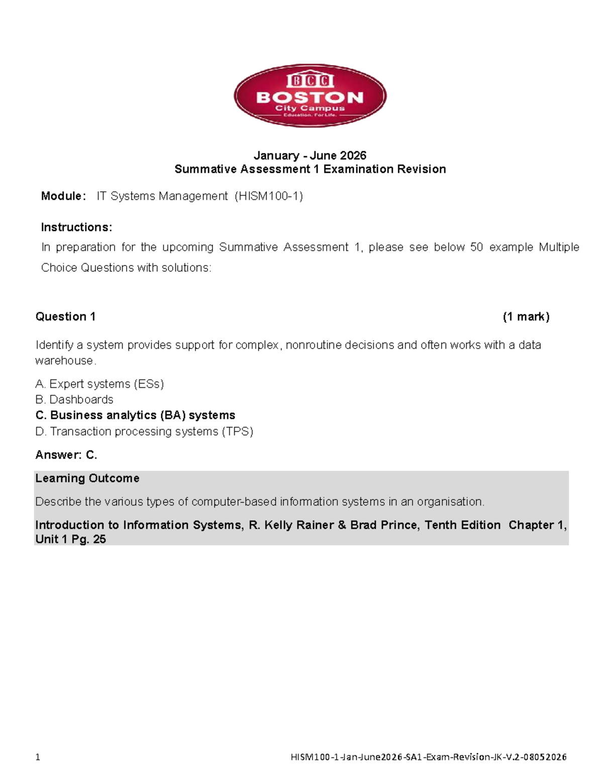 HISM100-1 January-June 2026 Summative Assessment 1 Exam Revision - Studocu