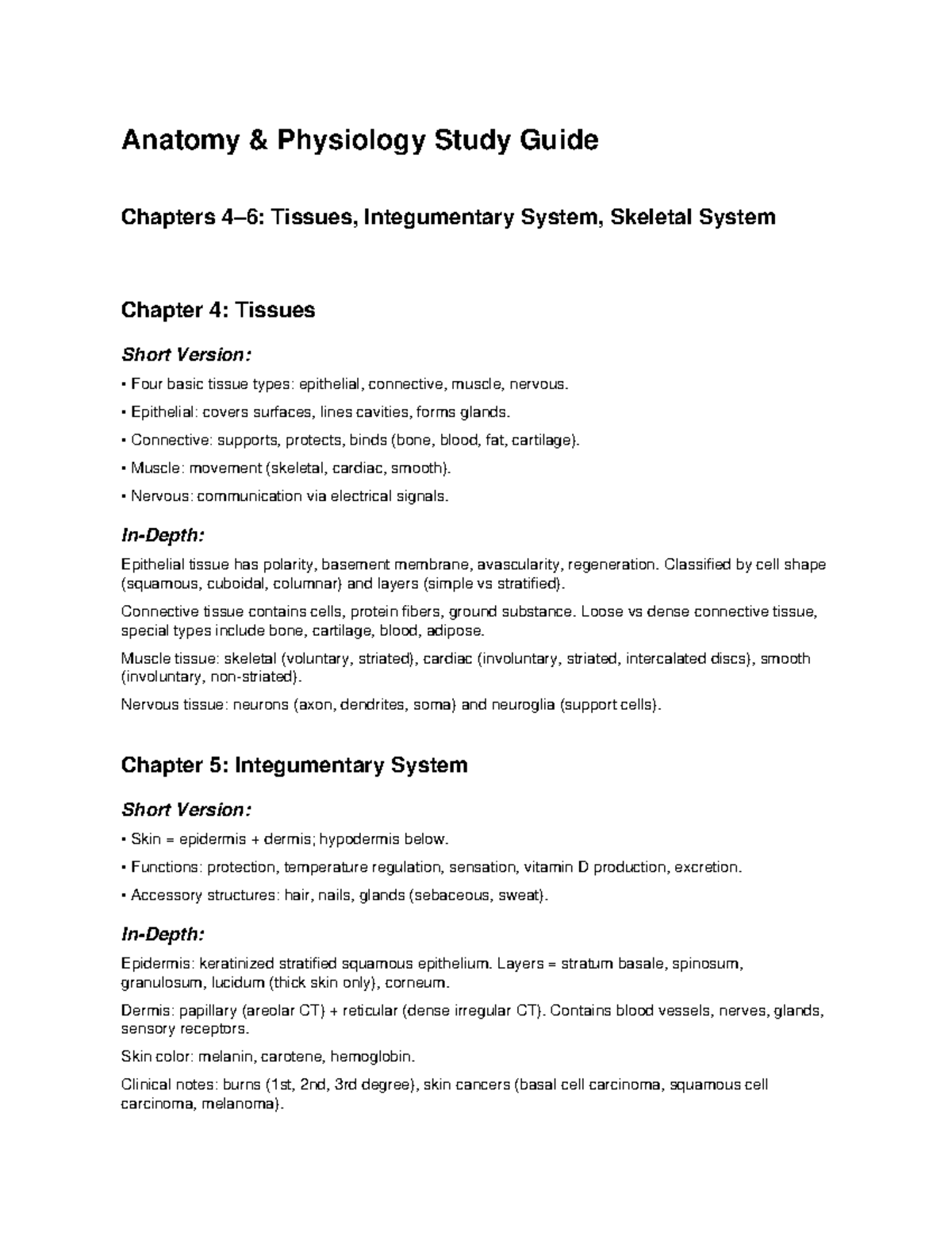 Anatomy & Physiology Study Guide: Ch 4-6 Tissues & Integumentary System ...