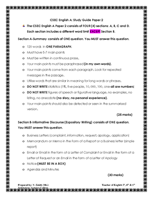 English A Paper 02 CSEC JAN 2024 - English Language, Literature and ...