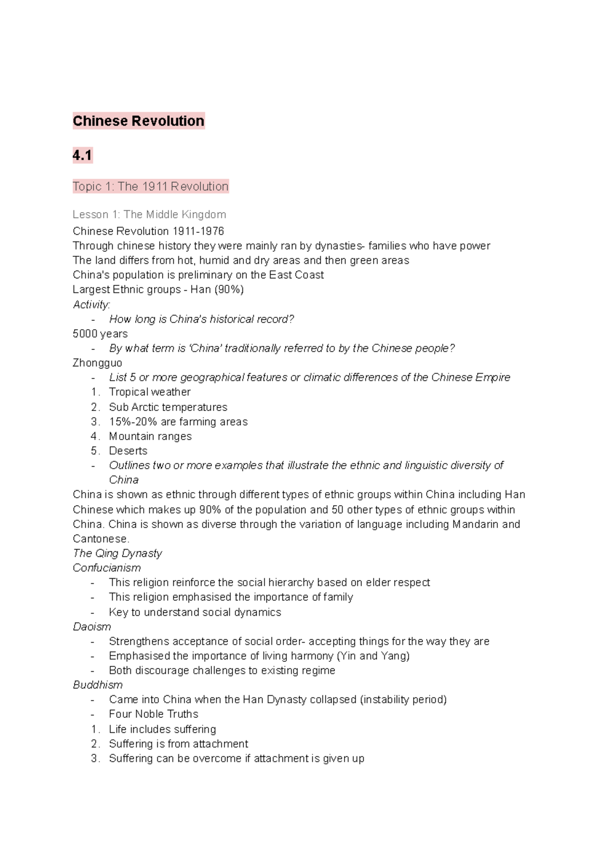 Revolutions Notes - Chinese Revolution 4. Topic 1: The 1911 Revolution ...