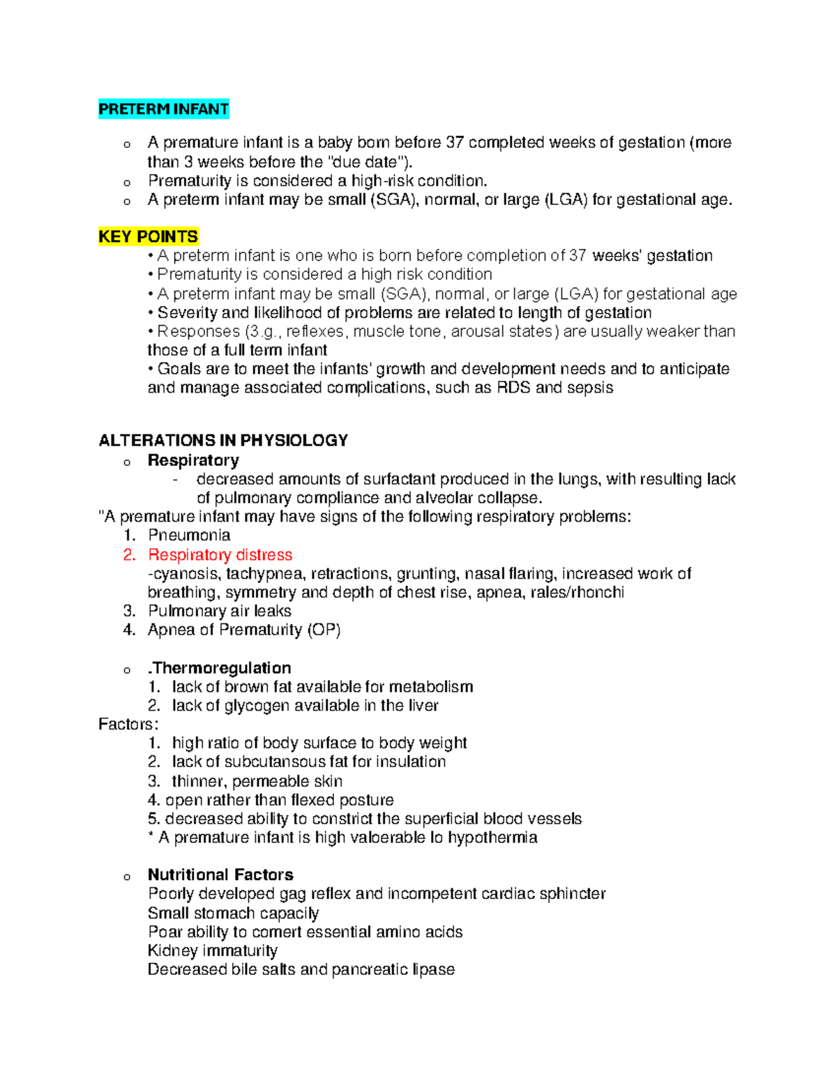 Preterm and postterm - PRETERM INFANT o A premature infant is a baby ...