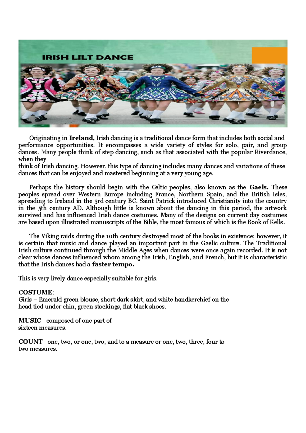 Irish LILT Dance Handouts: A Guide to Traditional Irish Dancing - Studocu