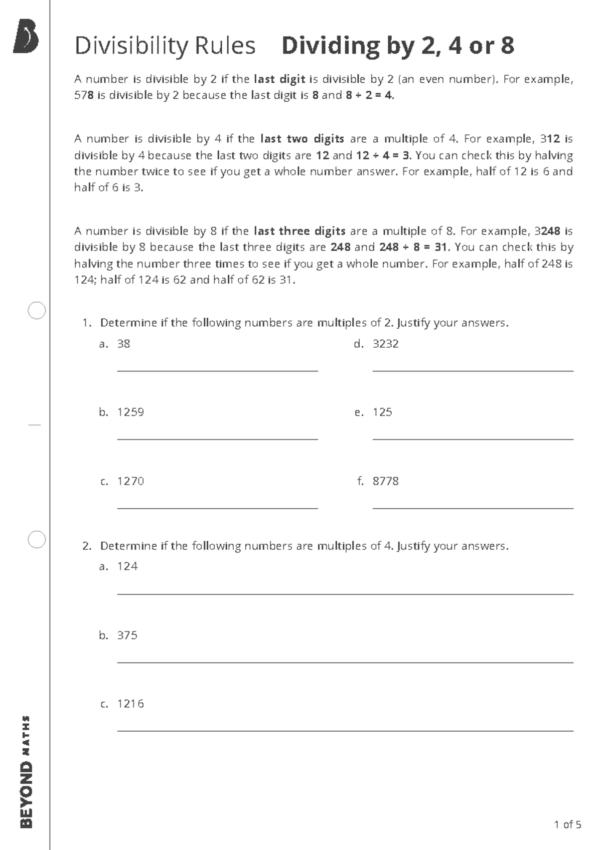 Divisibility Rules: Dividing by 2, 4, or 8 (Math 101) - Studocu
