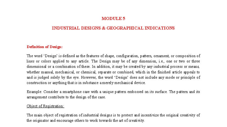 Module 5: Industrial Designs & Geographical Indications Overview - Studocu