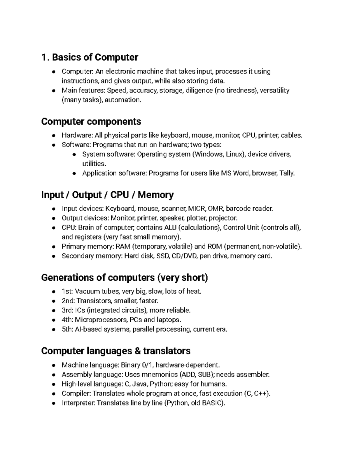 CS101: Lecture Notes on Computer Basics and Operating Systems - Studocu