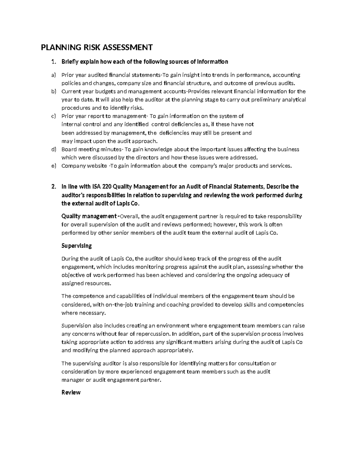 Planning Risk Assessment: Key Insights and Responsibilities in Auditing ...